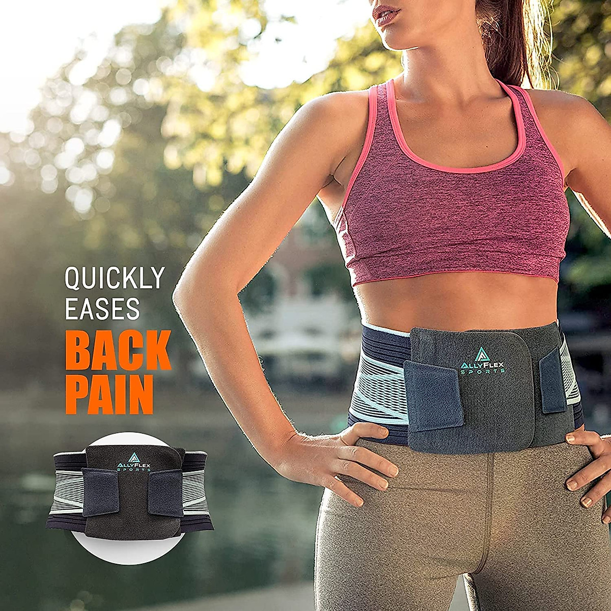 AllyFlex Sports® Lumbar Support - Back Brace For Men & Women Ergonomic Design and Lightweight Breathable Material Provide Back Support and Pain Relief for Waist - XS/S (25.0'' - 31.5'')
