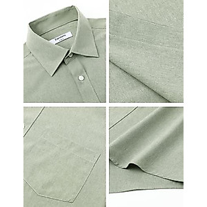 Elanbells Mens Linen Dress Shirt Beach Untucked Wrinkle Free Lightweight Shirt Green