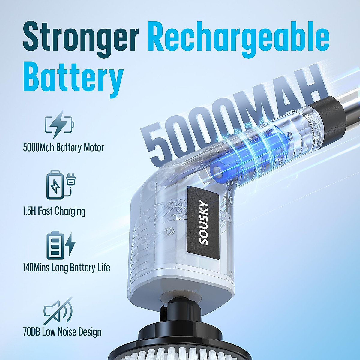 Electric Spin Scrubber, Power Shower Scrubber with Extension Handle for Cleaning, 420RPM/Mins-8 Replaceable Brush Heads-140Mins Long Work Time, 3 Adjustable Size, 3 Speeds for Bathroom Tub Tile Floor