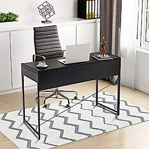 GOFLAME 44 inch Computer Desk with 2 Storage Drawers, Home Office Desk with Steel Frame, Simple Study Writing Workstation, Makeup Vanity Console Table for Living Room, Bedroom & Study (Black)