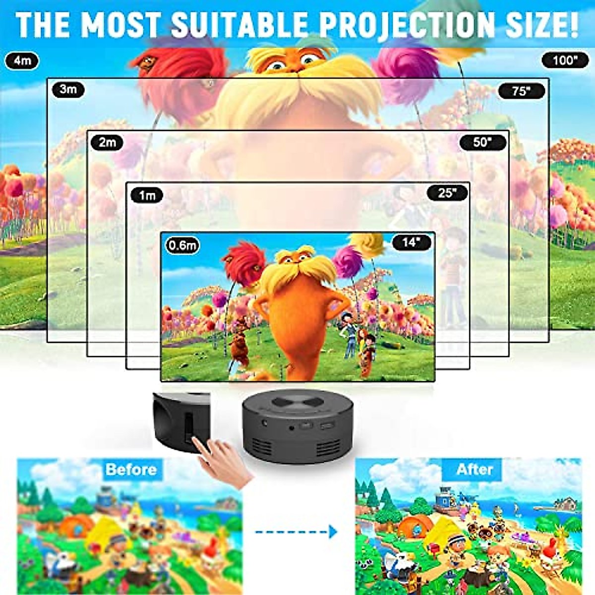 Portable Home Mini USB Projector for Phone with Remote Controller Built-in Speaker,Audio Port,Android iOS Phone Tablet USB Flash Driver Compatible