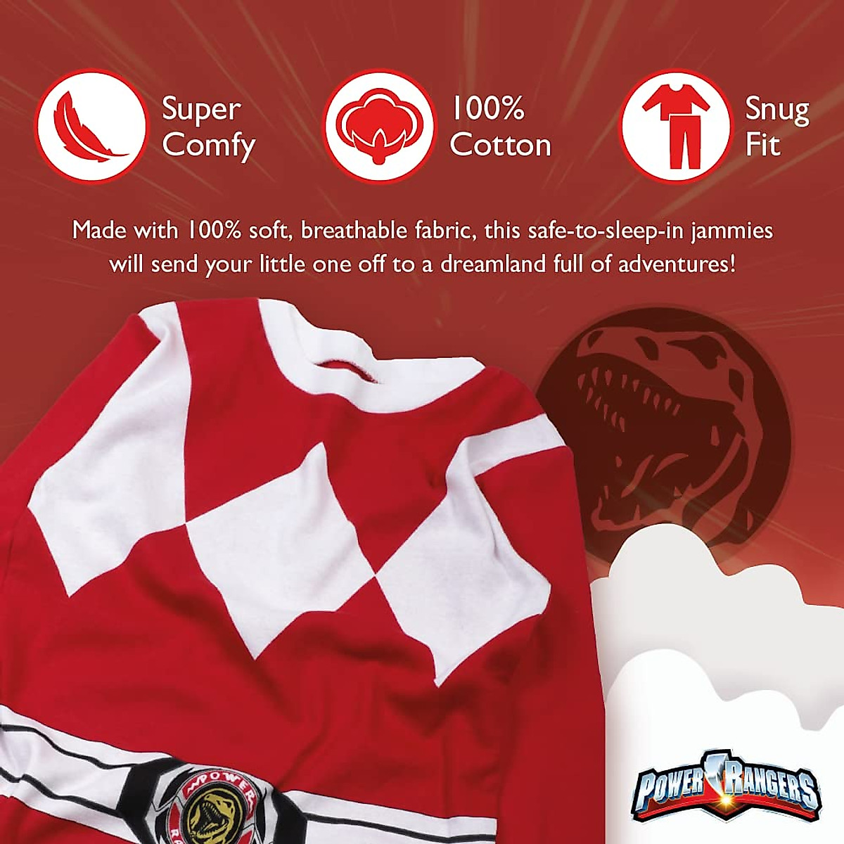 Power Rangers Boys’ Red Ranger 2-Piece Snug-Fit Cotton Pajamas Set, RED POWER, 6