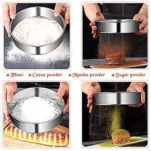 2 Pack Flour Sifter for Baking,Stainless Steel Fine Mesh Strainers,60 Mesh Round Sifter Steel for Baking Cake Bread (8-Inch and 10-Inch)