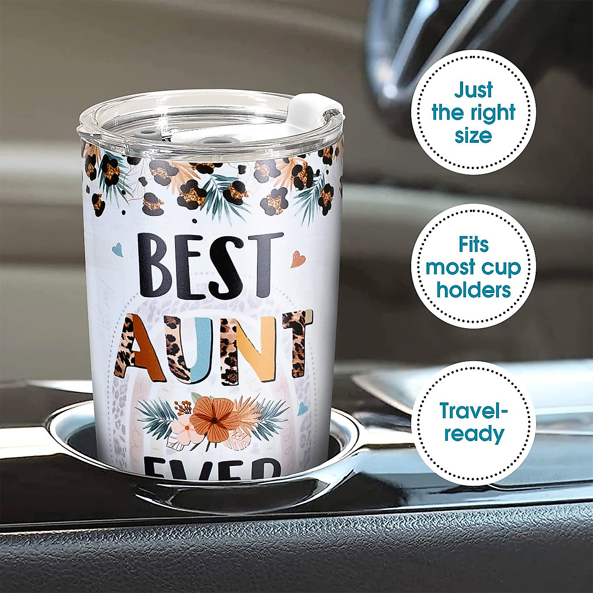 Aunt Gifts - Gifts For Aunt From Niece, Nephew - Mother Day, Birthday Gift For Aunt, New Aunt, Aunties - Best Aunt Ever Gifts, Aunt Announcement, Auntie Gifts Set - Tumbler 20 Oz & Aunt Keychain