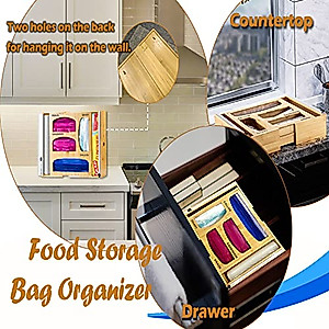 Bamboo 6 In 1 Foil and Plastic Wrap Organizer, Ziplock Bag Organizer/Holder Wrap Dispenser With Slide Cutter, for kitchen Drawer or House Wall Use, for Gallon,Quart,Sandwich Bag etc.
