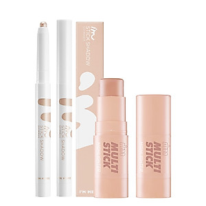 I'm Meme Highlighter Stick for Face - I'm Multi-stick | 001 Champagne Gold, 0.25 Oz + Eyeshadow Stick - I'm Stick Shadow Shimmer 001 Sugar Bling, 0.03 Oz Bundle