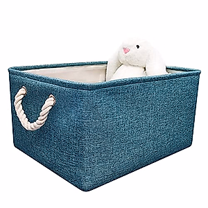 Storage Basket with Handles - Fabric Storage Baskets for Organizing | Empty Basket for Gift Empty | Baskets for Cube Storage | Storage Bins for Home Office (Blue, 16.1L×12.2W×7.9H inch)