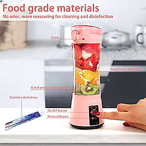13.5oz Portable Blender Smoothies Personal Blender Mini Shakes Juicer Cup for home，office，Outdoors.Multi-purpose USB Rechargeable Blender with Protection Design (pink)