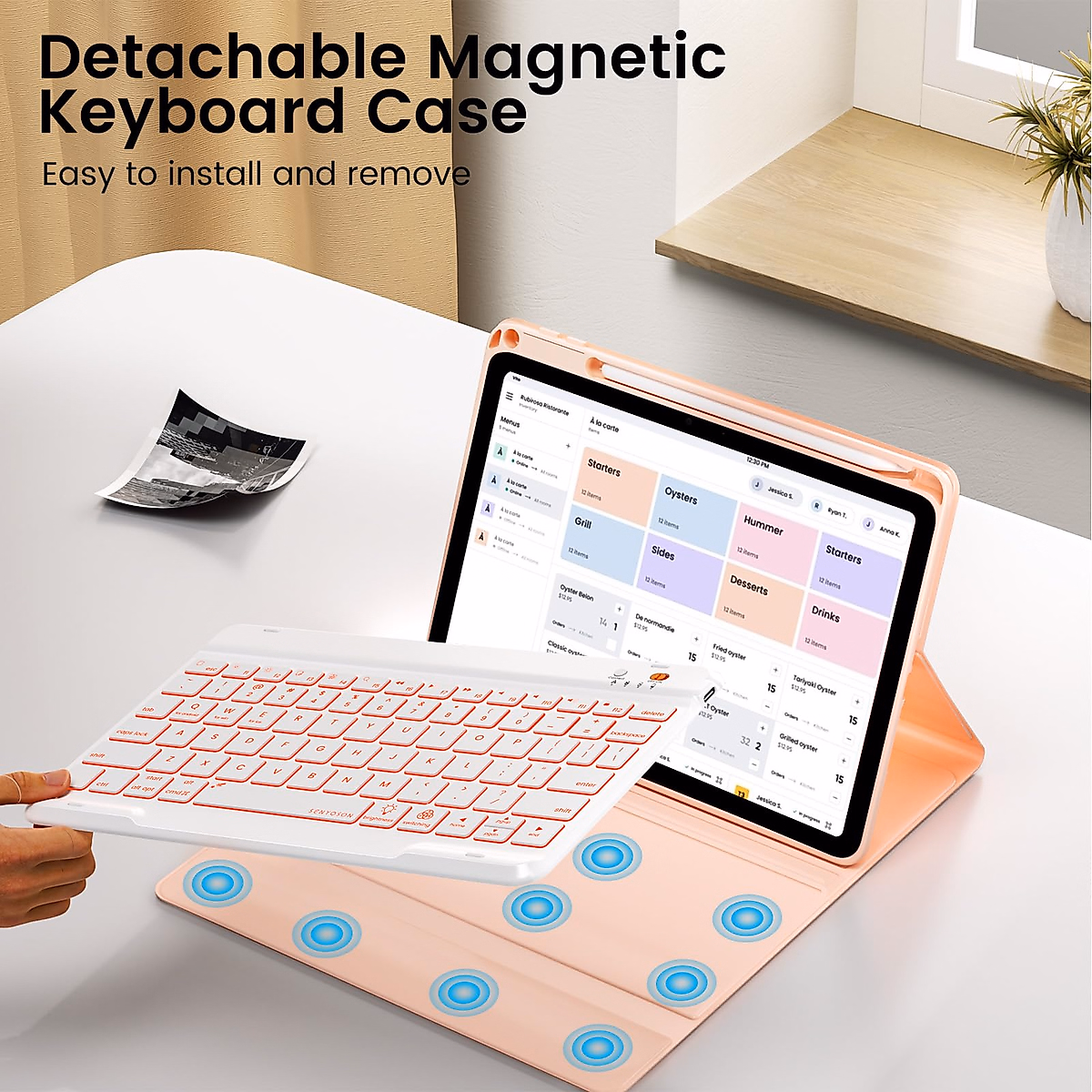 OYEEICE for iPad 9th Generation Case with Keyboard 10.2'' - 7 Color Backlit Wireless Keyboard Cover with Pencil Holder for iPad 9th/8th/7th Gen 10.2 inch, iPad Air 3rd Gen & iPad Pro 10.5" - Pink