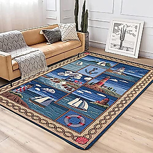 Sailboat and Lighthouse Area Rugs Carpet Water Absorbent Bath for Bathroom, Kitchen and Living Room Decor New Year Gift Decor (Custom)