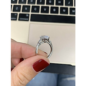 BeBold 4ct Oval Cut Simulated Diamond CZ Engagement Ring for Women White Gold Plated Baguette Accent Trilogy