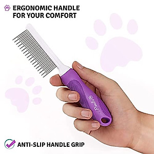 Detangling Pet Comb with Long & Short Stainless Steel Teeth for Removing Matted Fur, Knots & Tangles – Detangler Tool Accessories for Safe & Gentle DIY Dog & Cat Grooming (Grooming Comb)