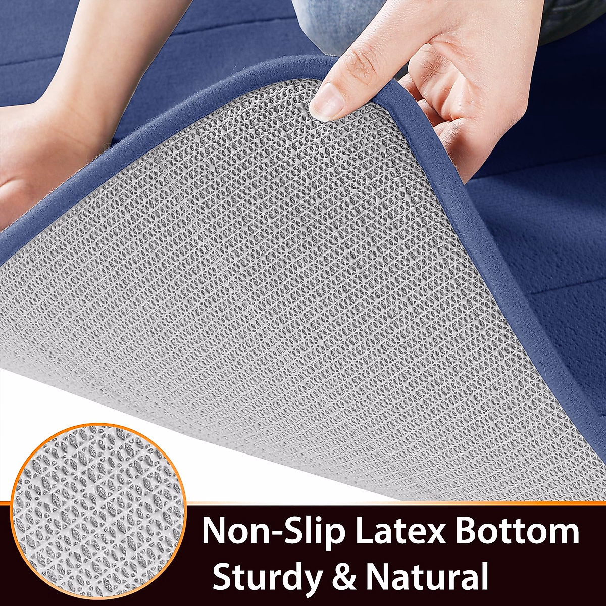 Yimobra Memory Foam Bath Mat Large Size, 31.5 x 19.8, Super Soft Non-Slip Bathroom Rug, Water Absorption, Machine Wash, Thick, Comfortable, Easier to Dry for Bathroom Mat, Tub and Shower, Navy Blue