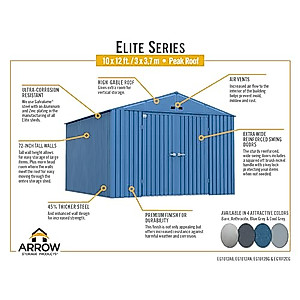 Arrow Shed Elite 10' x 12' Outdoor Lockable Gable Roof Steel Storage Shed Building, Cool Grey
