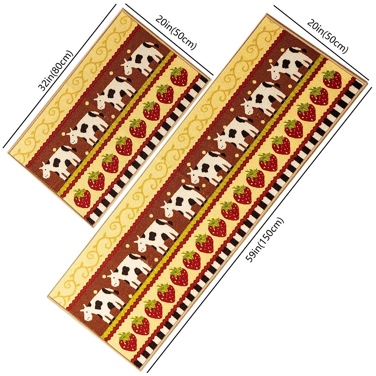 SCENNEW Kitchen Rugs and Mats Non Slip Kitchen Mats Large Size Floor Runner Long Mat, 20''x32''+20''x59'', Strawberry