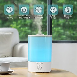 Cool Mist Humidifiers 3.5L Top Fill Humidifiers for Bedroom with Essential Oil Diffuser, 7-Color Lights, Timer, Waterless Auto Shut-off, White