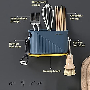 Jaugufiy Kitchen Cutlery Drainer Utensil Holder Cutlery Storage Box Wall-Mounted Tableware Storage Holder Utensil Caddy Flatware Organizer Countertop (White)