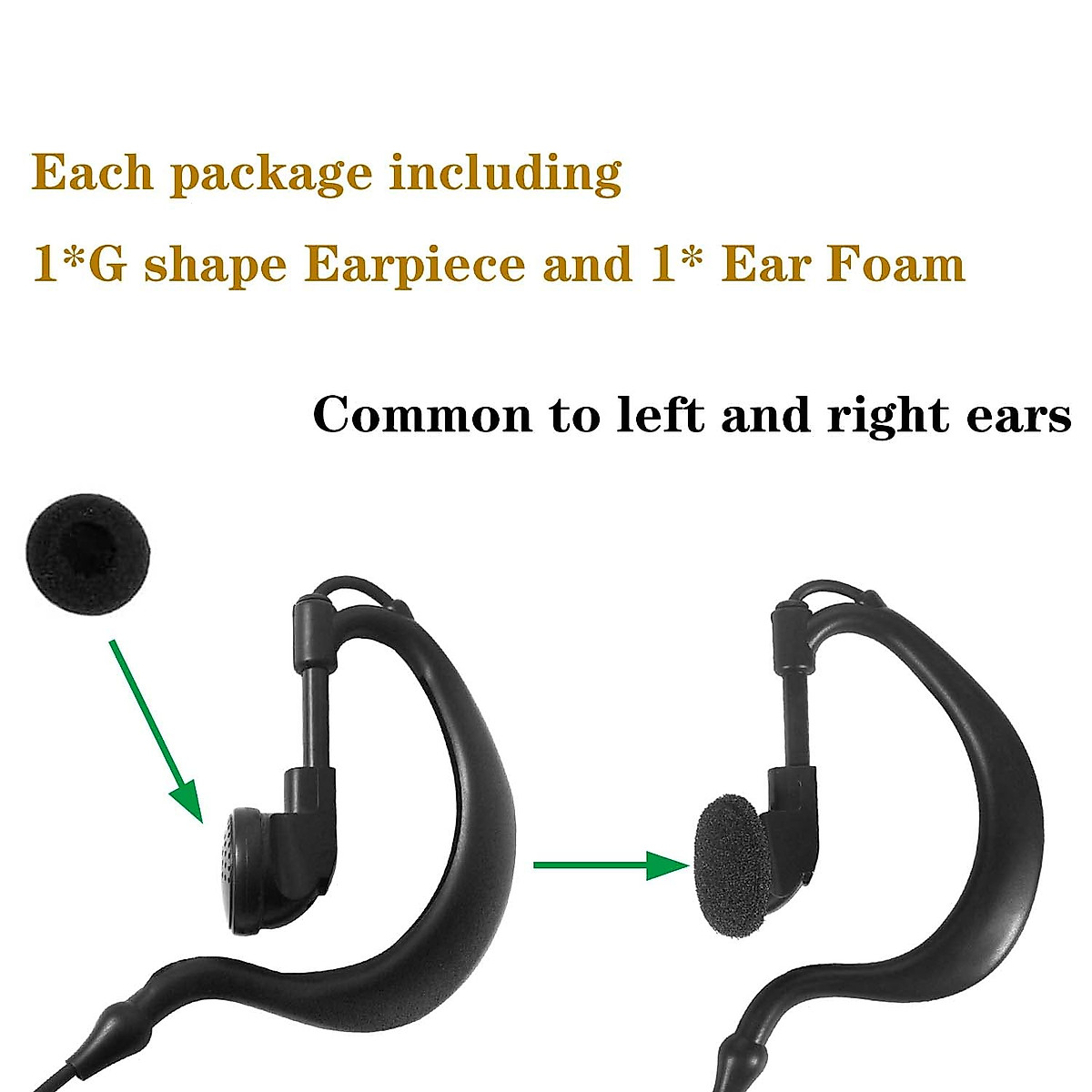 KANMIT Kenwood Earpiece with mic Walkie Talkie Headset for Baofeng uv-5r uv-9r bf-888s bf-f8hp tk-2202 tk-2402 tk-3402 nx-200 nx-320 Icom Radio with PU G Shape Ear-Hook and PTT mic, 10 Pack