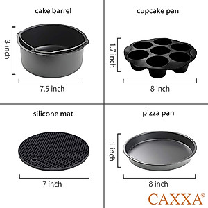 CAXXA 15 PCS 8 Inch XL Air Fryer Accessories, Deep Fryer Accessories with Recipe Cookbook Compatible with Growise Phillips Cozyna Fits All 4.2QT - 5.8QT Air Fryer
