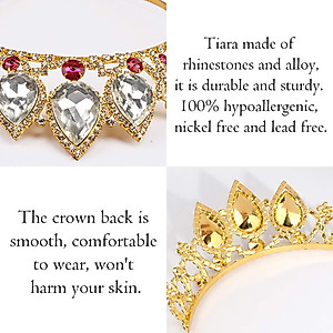 COCIDE Girls Crystal Tiara Gold Birthday Crown Rapunzel Pearl Headband for Kid Rhinestone Princess Hairpiece for Women Red Gem Wedding Hair Accessories for Flower Girls Halloween Costume Cosplay Gift