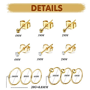 Jstyle 18 Pairs 20G Stainless Steel Tiny Stud Earrings For Womens Hoops Earrings Set Tragus Cartilage Piercing Jewelry