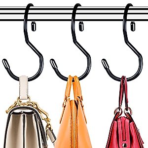12 Pack Purse Hangers for Closet,Unique Twisted Purse Hooks,Black Closet Rod S Hooks for Hanging Bags,Jeans,Purses,Bag Hooks with Rubber Stopper
