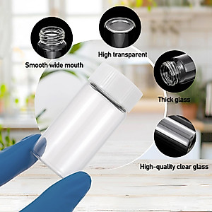 Njvial 36Pcs 20ml Small Glass Vials with White Lids Lab Sample Vials Empty Refillable Perfume Travel Mini Glass Bottles with Screw Caps for Essential Oils