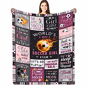 Soccer Gifts for Girls, Gifts for Soccer Lovers, 60"x50" Soccer Blanket for Girls Soccer Gifts, Gifts for Soccer Players, Best Soccer Girl Soft Flannel Blanket for Soccer Team Girls