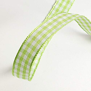 Micomon Apple Green Gingham Plaid Checked Ribbon 25 Yard Each Roll 100% Polyester (3/8", Apple Green)