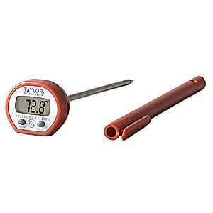 Taylor Instant Read Digital Meat Food Grill BBQ Cooking Kitchen Thermometer, Comes with Pocket Sleeve Clip, Red