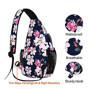 MOSISO Sling Backpack, Multipurpose Travel Hiking Daypack Rope Crossbody Shoulder Bag, Cymbidium