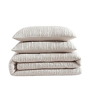 Kenneth Cole - Queen Duvet Cover Set, Soft Bedding with Matching Shams, Embossed Modern Home Decor (Serenity Wavy Lines Beige, Queen)