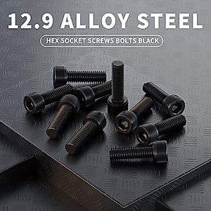 Cicidorai M5 x 8mm 12mm 16mm 20mm 25mm Hex Socket Head Cap Screws Bolts, 12.9 Grade Alloy Steel, Fully Threaded, Black Oxide Finish, Allen Socket Drive, Assortment Kit 50Pcs