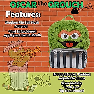 Sesame Street Plush Oscar The Grouch Backpack for Toddlers, Boys, and Girls - for School or Travel - Small 12 Inch Size