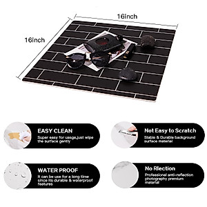 EOAJAFOU 5PCS Double Sided 10 Patterns Photography Backdrop Boards, 16x16 Inch Waterproof Background Surface with 4 Brackets, Cement Marble Wood Brick Texture Backdrop for Food Jewelry Shooting