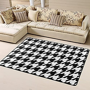 Luxurious Area Rugs Big Size Play Mat for Kitchen Playroom - black and white houndstooth 60 x 39 Inch Floor Pad Rugs, Indoor/Outdoor Entryway Rug Non Skid Backing