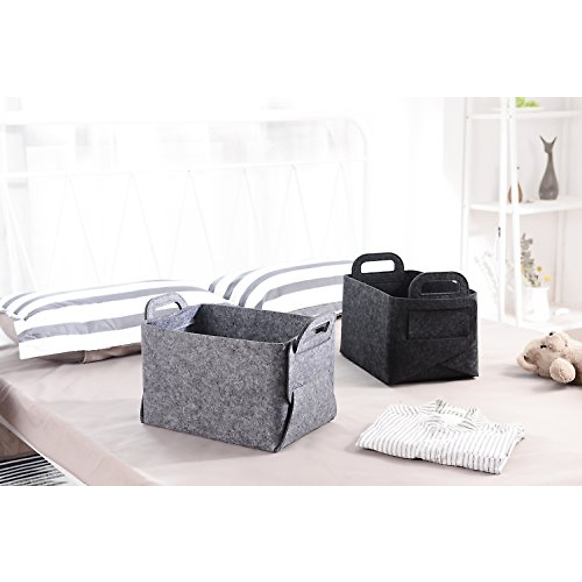 Storage Basket Felt Storage Bin Collapsible & Convenient Box Organizer with Carry Handles for Office Bedroom Closet Babies Nursery Toys DVD Laundry Organizing