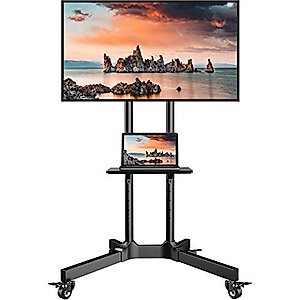 Mobile TV Cart with Wheels for 32-85 Inch Flat Curved Screen TVs- UL Certificated Height Adjustable Rolling TV Stand Hold Up to 132 lbs- Trolley Floor Stand with Tray Max VESA 600x400mm PSTVMC01