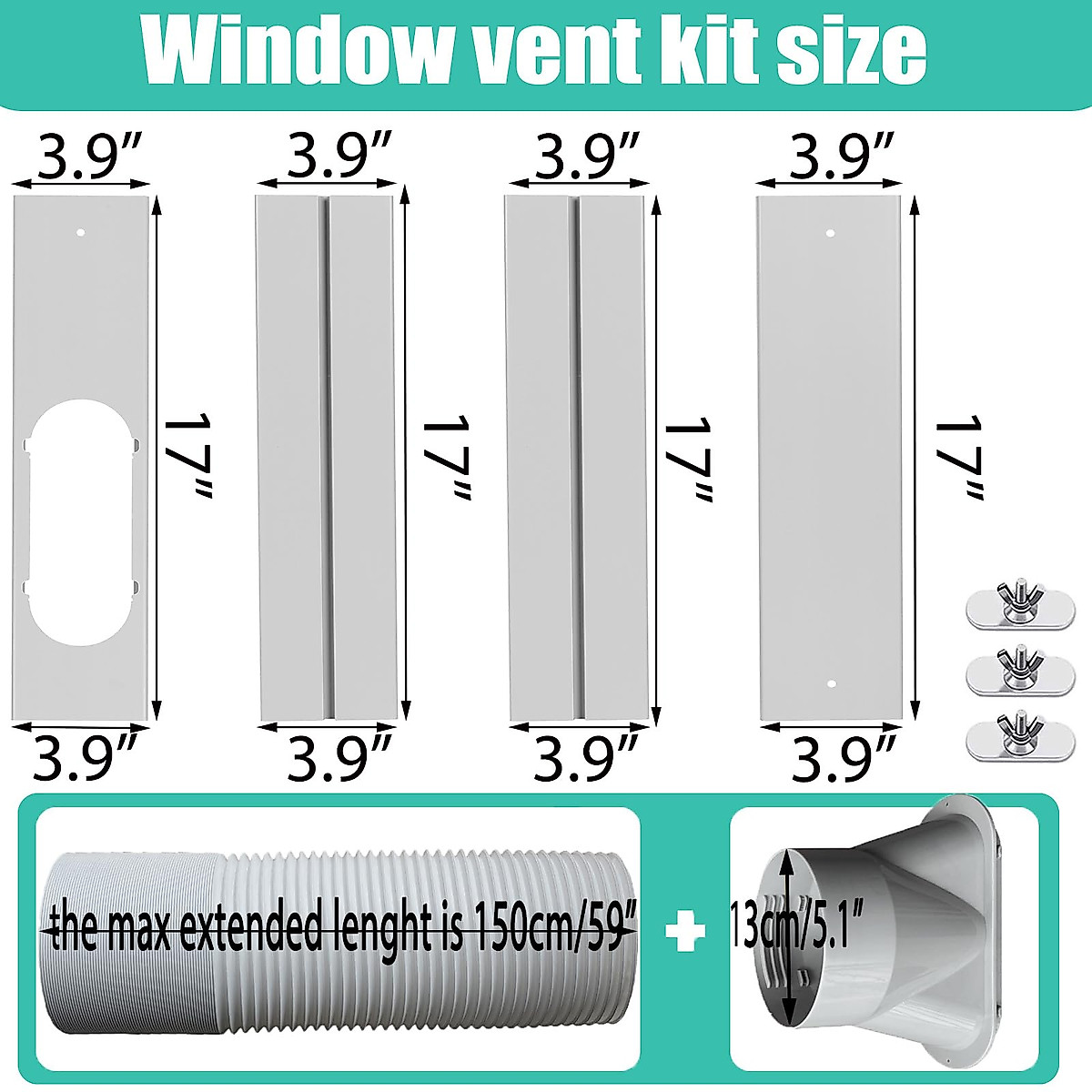 Nihoney Portable Air Conditioner Window Vent Kit with Exhaust Hose 5.1 Inch Diameter, Adjustable 59 Inch Length Exhaust Hose for AC Seal Plate with Universal for Sliding Window