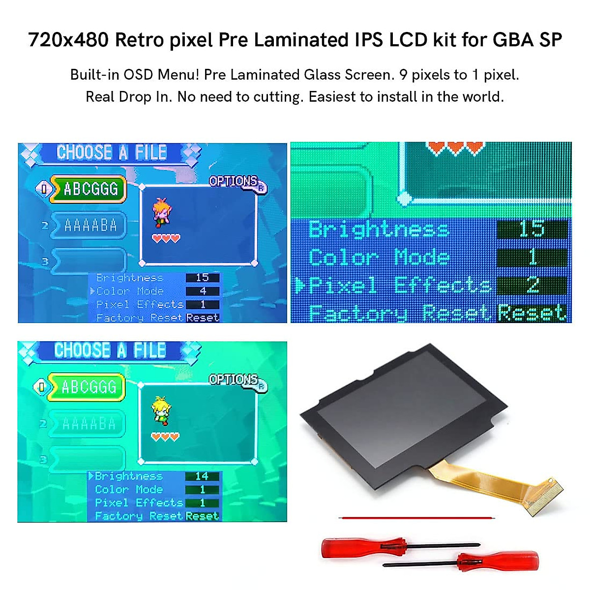 HISPEEDIDO V5 Drop in Pre-laminated IPS 3.0 inch Highlight Mod Sets For GBA SP V5 Screen Replacements LCD Kits, HD Touch Control, NO SOLDER/NO TRIMMING Need