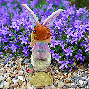 PERFECTOP Solar Angel Garden Statue Outdoor Decor, Resin Fairy Angel Elf Girl Figurine with Solar Lights, Garden Art for Patio Lawn Yard Porch Wedding Home Decoration, Valentine's Day Women Gifts