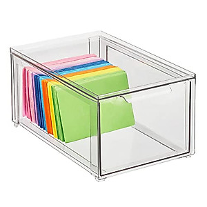 mDesign Plastic Stackable Drawer Organizer Storage Bin with Front Handle - Holder for Crafts, Sewing, Hobby, Art Supplies in Home, Classroom, Office, or Studio - Lumiere Collection, 8 Pack - Clear