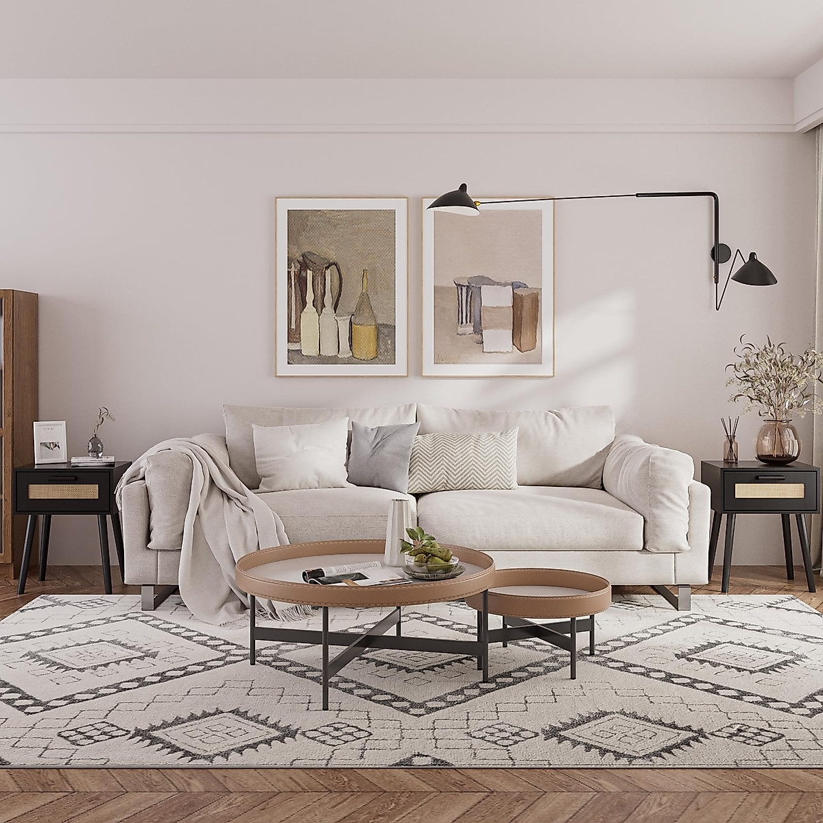 Aobafuir Wood Nightstand, Night Stand for Bedroom, Bedside Table with Drawers, Farmhouse End Table with Storage for Living Room (Bohemian)