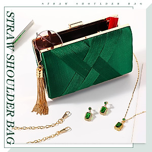 Jadive 3 Pcs Clutch Purses for Women Handbag Evening Purses Bag for Wedding Vintage Banquet Handbag Earrings Necklace Set(Emerald Green)