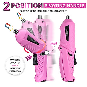 Pink Cordless Screwdriver Set with Rechargeable Battery and Charger, Rotating Handle, LED Light, 47PCS Drill/Driver Accessories, Lightweight and Portable Electric Screwdriver for Women