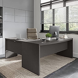 Bush Furniture L Shape Desk with Wire Management | Echo Collection Corner Bow Front Table for Home Office with Quick-to-Assemble Hardware, 72W, Charcoal Maple