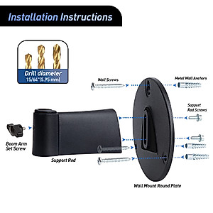 Microphone Wall Mount Boom Arm - Microphone Wall Mount for Mic holder，Horizontal Mounting Wall，Space Saving Desktop Metal Mic Stand Clamp by SUNMON