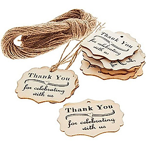 Juvale 100-Pack Wood Thank You Tags with Twine for Wedding and Baby Shower Party Favors, 2 Inches