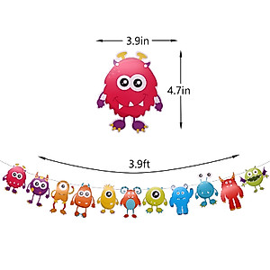 Little Monster Banner for Monster Theme Birthday Party Decorations, Baby Shower Party Supplies, Cartoon Monster Garland