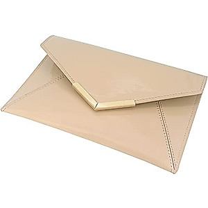 Dexmay Women Envelope Clutch Handbag Patent Leather Pouch Foldover Dress Purse Nude